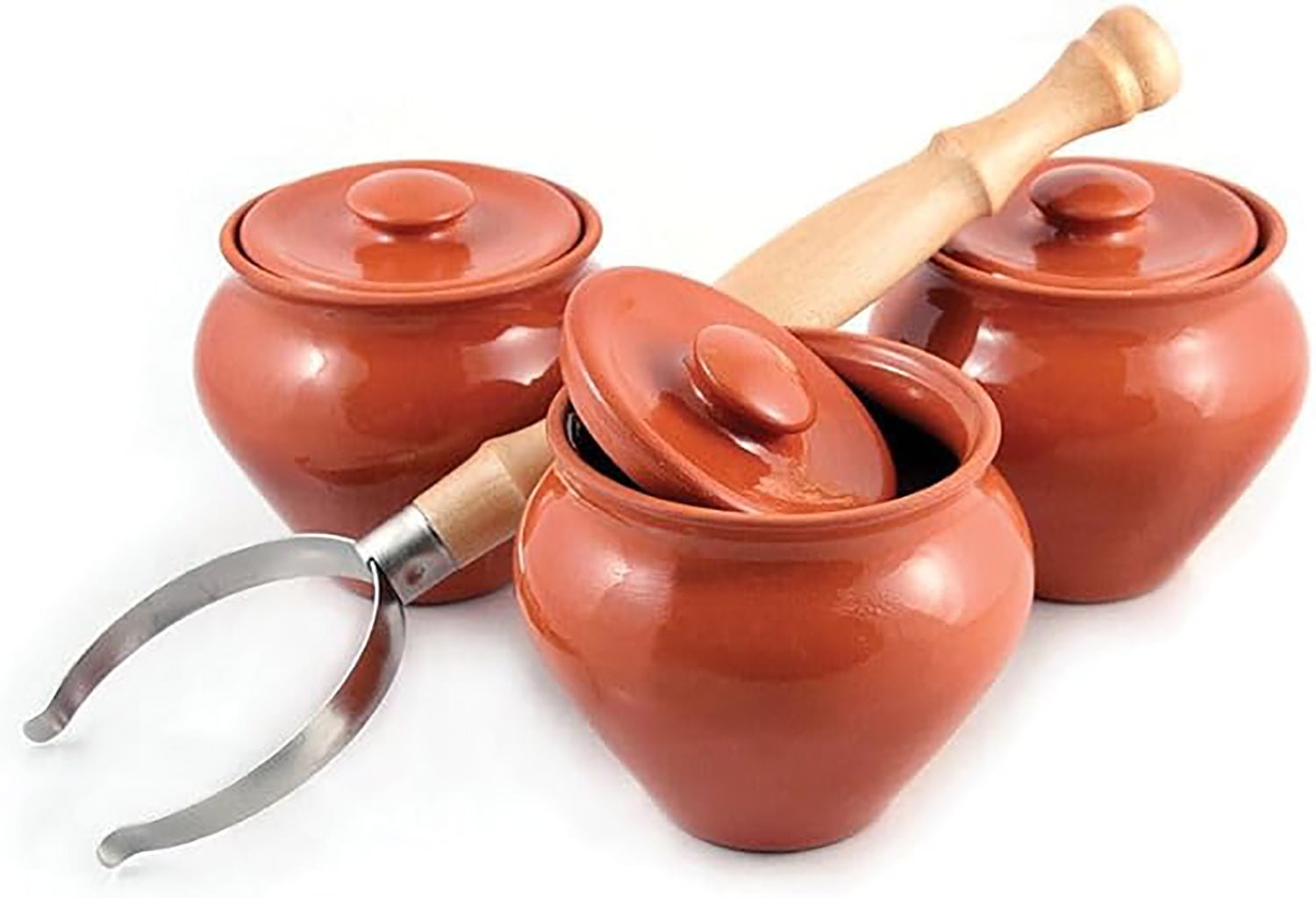 HOMEHUT Traditional natural clay stoneware baking pots with oven fork ...