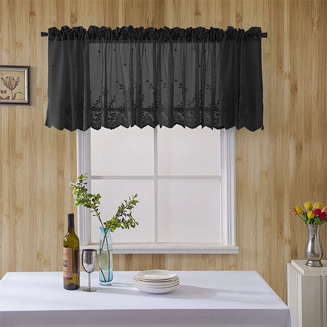 HOMEIORA 1pc Indoor Floral Vintage Semi-Sheer Lace Voile Kitchen Window ...