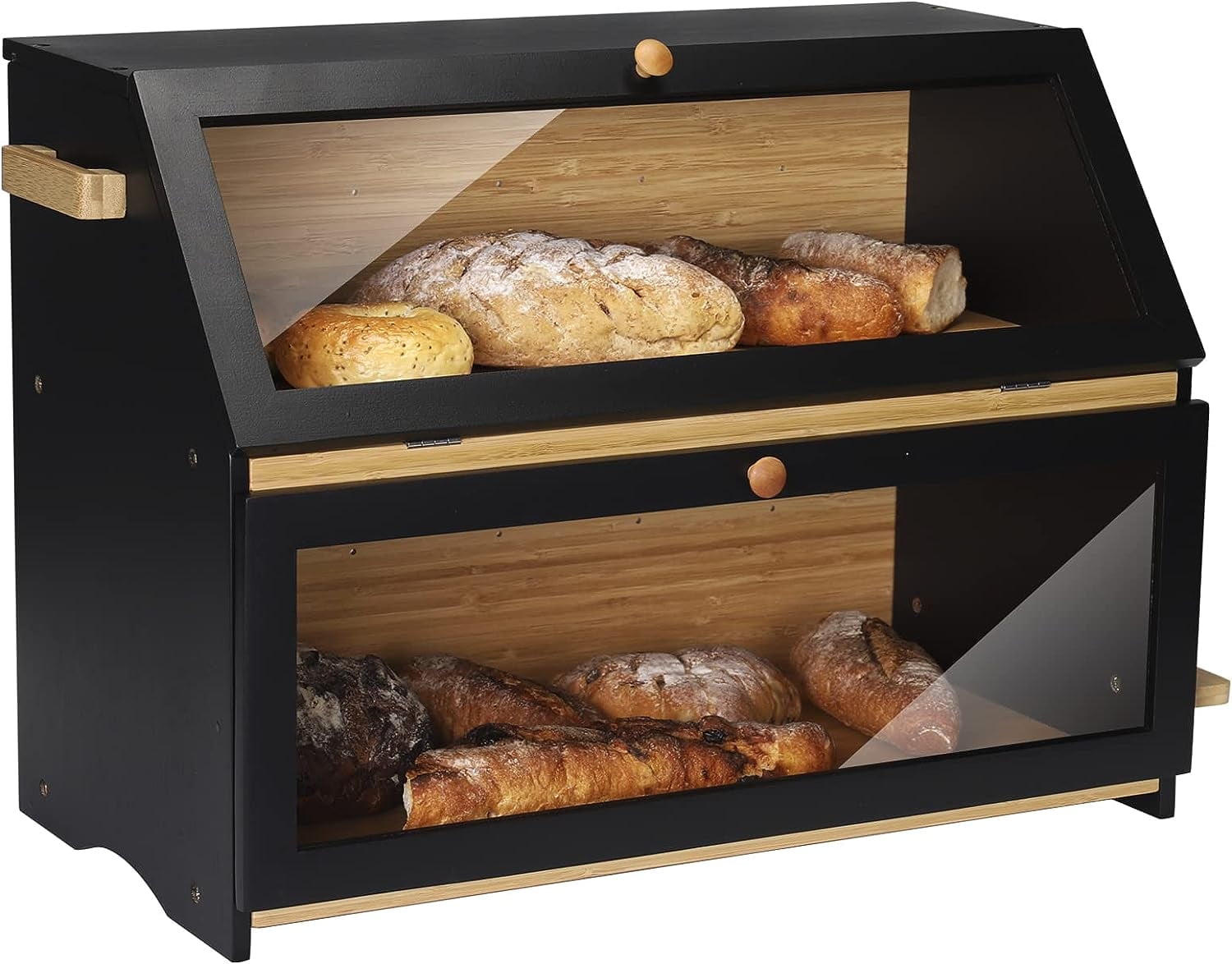 HOMEKOKO Modern Bamboo XL Bread Box, Double Oversized with Cutting ...
