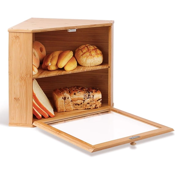 HOMEKOKO Large Capacity Double-Layer Bamboo Bread Box, Kitchen ...