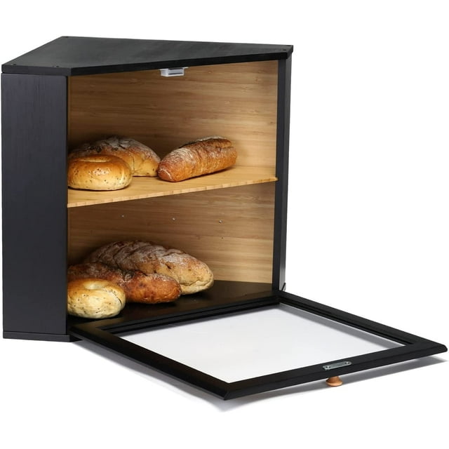 HOMEKOKO Double Layer Bamboo Bread Keeper, Large Capacity Corner ...