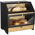 HOMEKOKO Large Two-layer Bamboo Bread Box with Drawer, Black Double ...