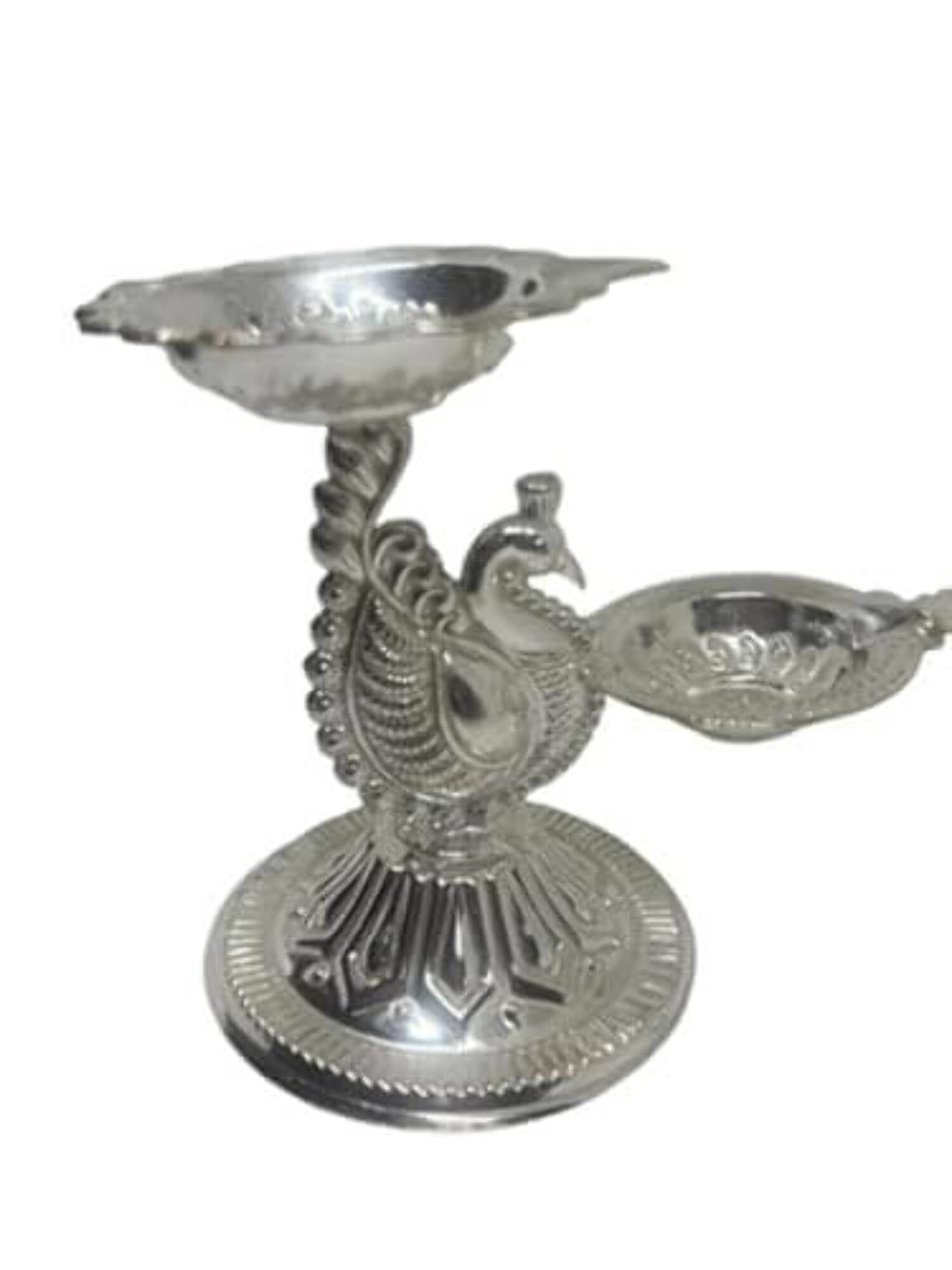 HOMELIYA German Silver Set of Diyas Traditional, Peacock Tea Candle ...