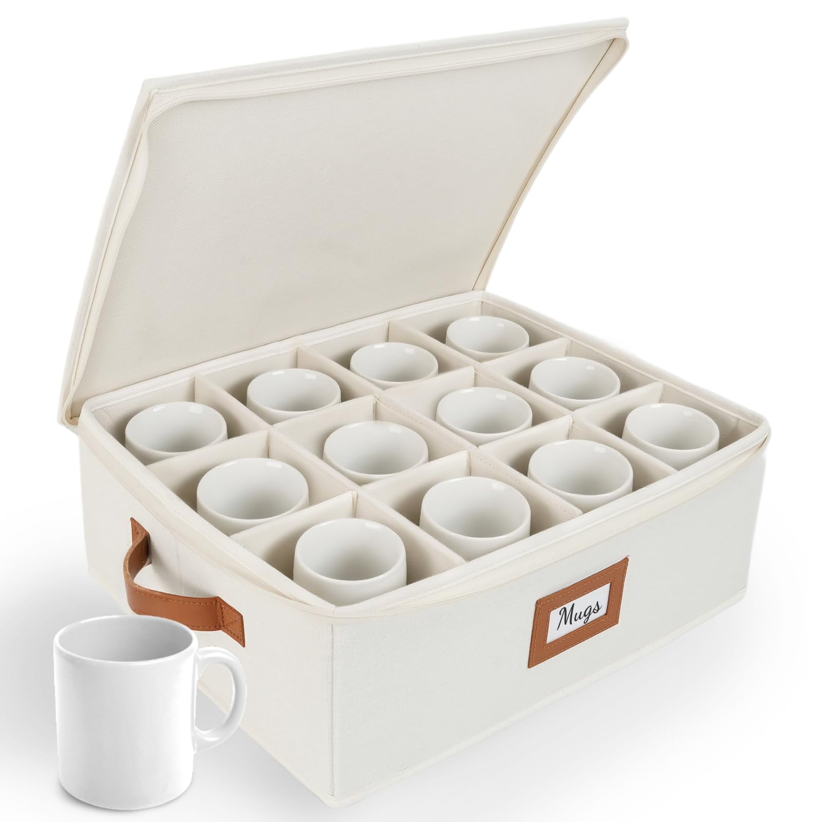 HOMELUX THEORY Coffee Mug Storage with Dividers, Ivory Hard Shell China ...