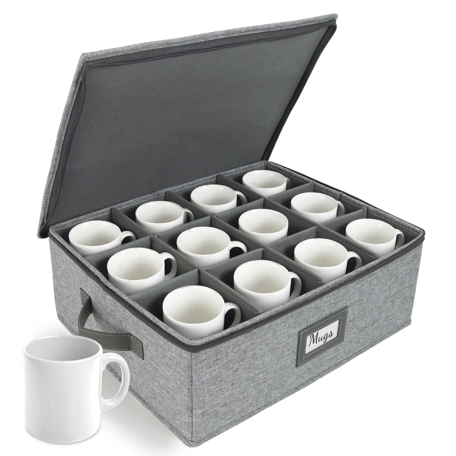 HOMELUX THEORY Coffee Mug Storage with Dividers, Light Gray Hard Shell ...