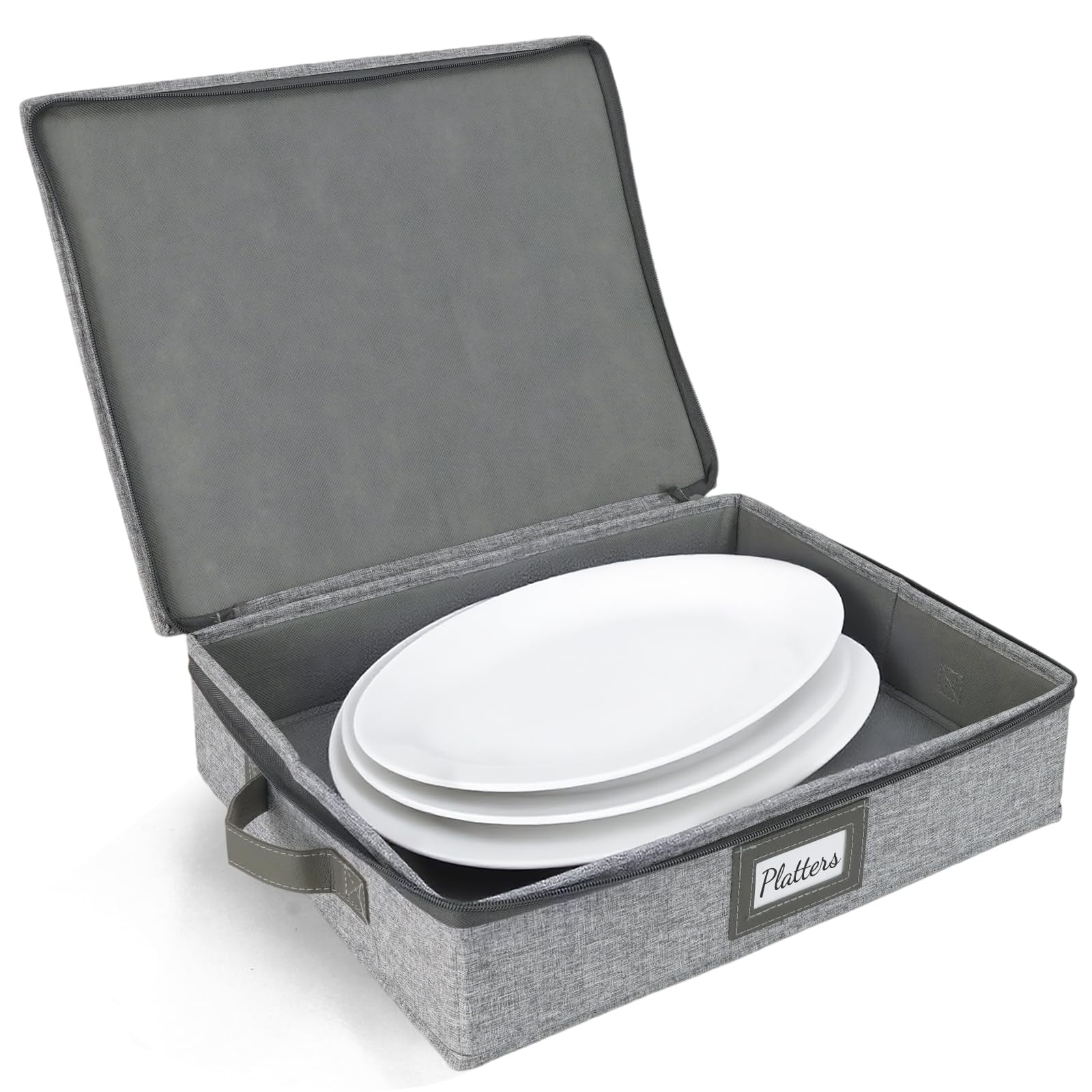 HOMELUX THEORY Platter Storage, Light Gray Hard Shell China Storage ...