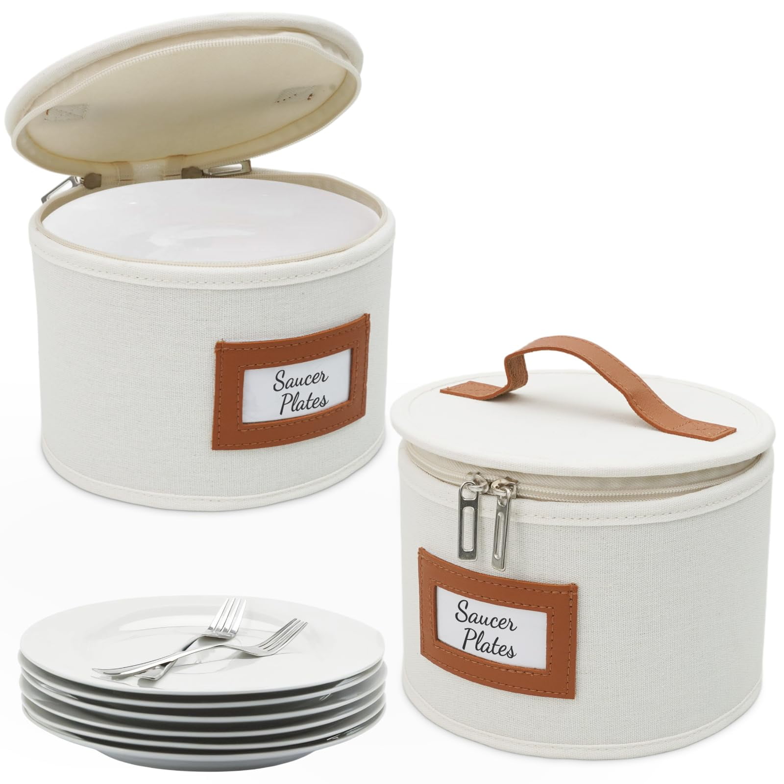 HOMELUX THEORY Saucer Plate Storage Box, 2pc Ivory Hard Shell China ...