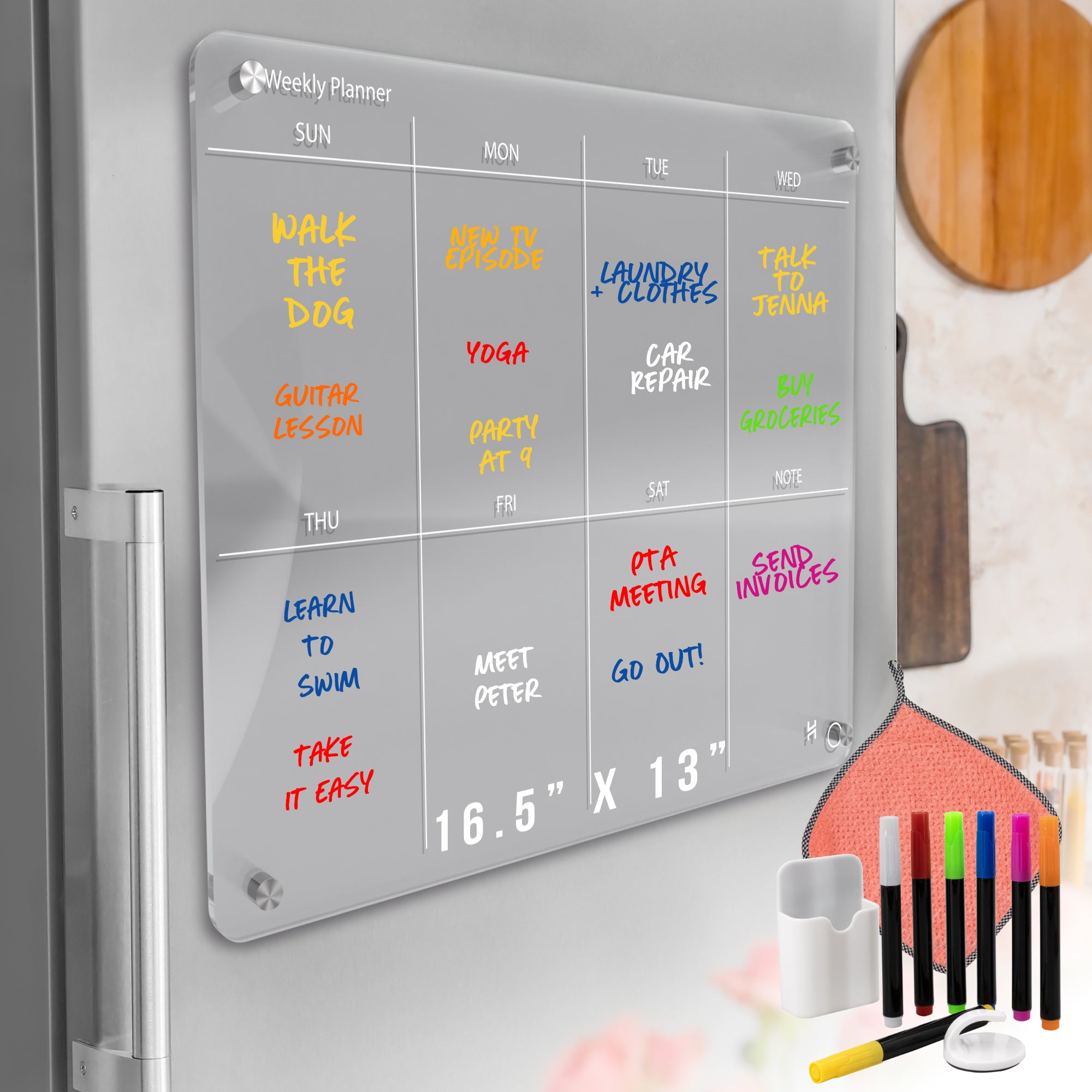 Homelux Theory Magnetic Clear Dry Erase Board, Blank and Weekly Planner ...