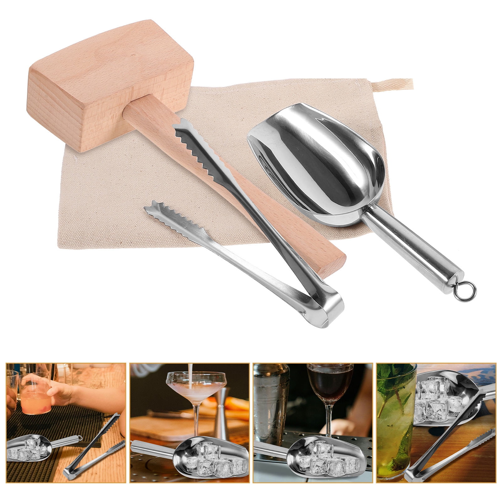 HOMEMAXS 1 Set Crushed Ice Bags Wood Ice Mallet Ice Cube Shovel Ice ...