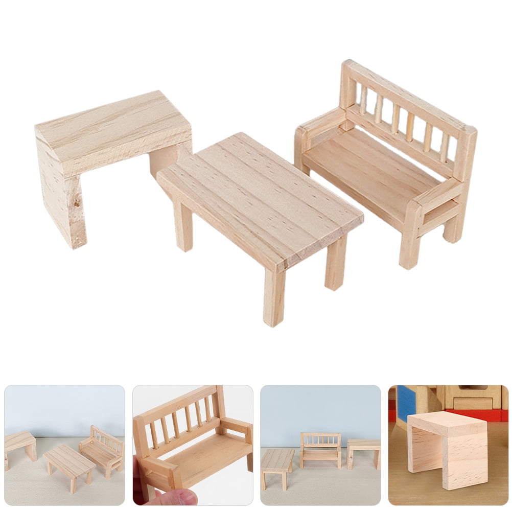 HOMEMAXS 1 Set Dollhouse Wooden Chair Table Tiny Furniture Model Doll ...