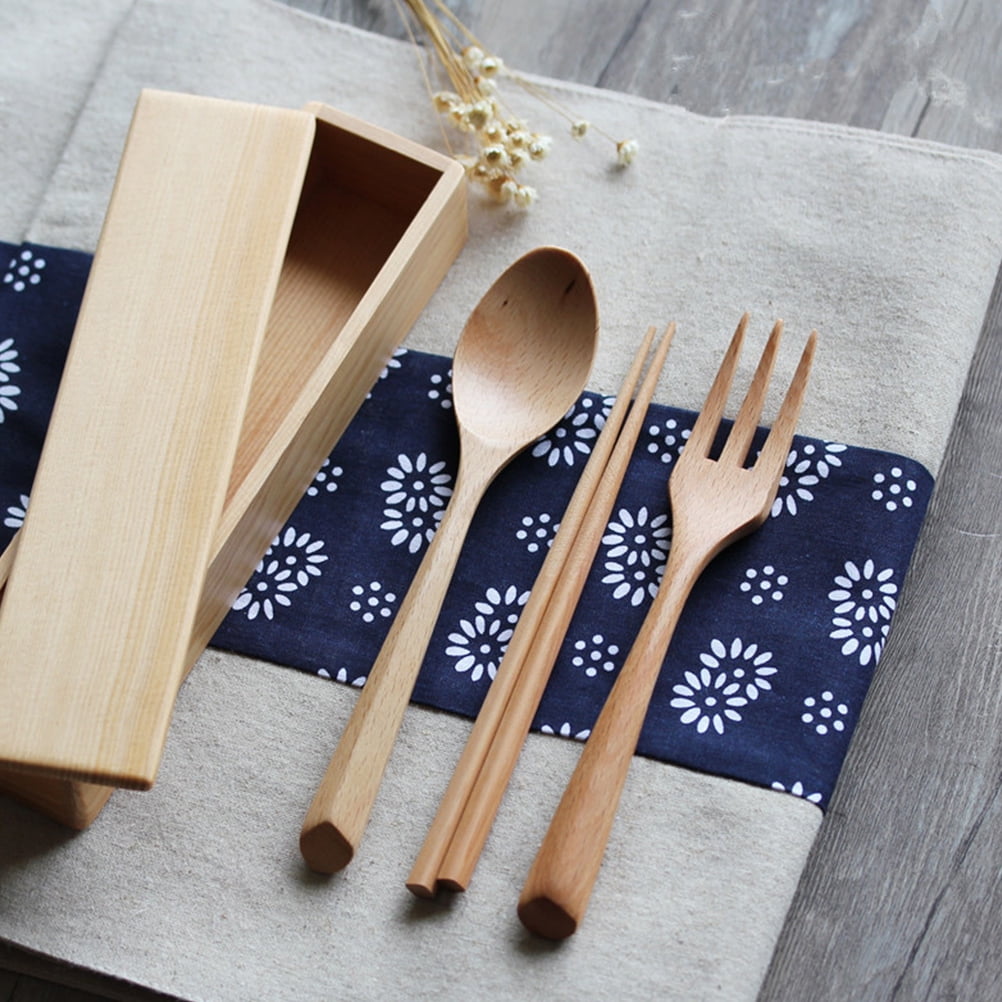 HOMEMAXS 1 Set Japanese Style Chopsticks Spoon Fork Set with Case ...