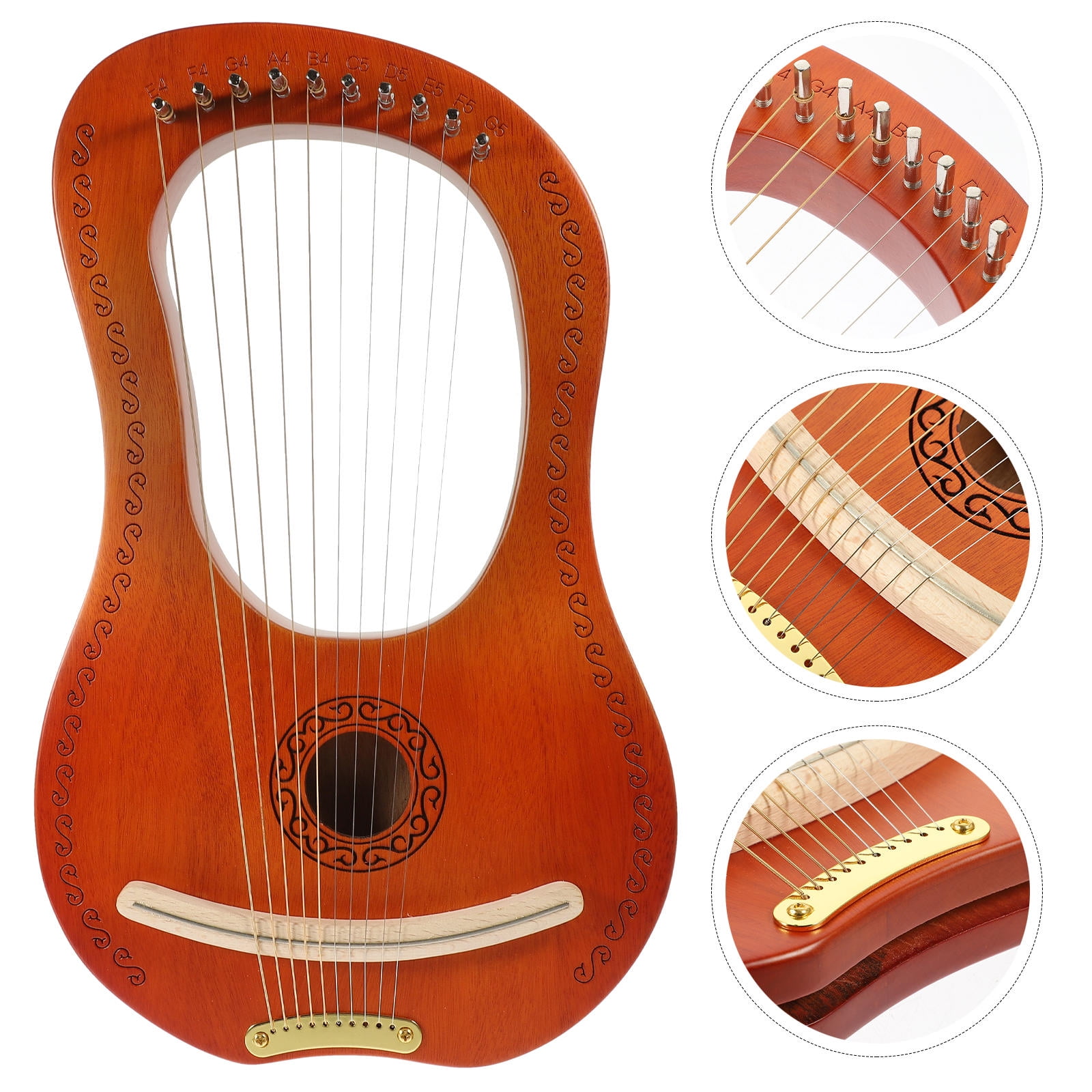 1 Set Lyre Harp Handheld Harp Wood Body 10 Metal Strings String Instrument - Walmart.com