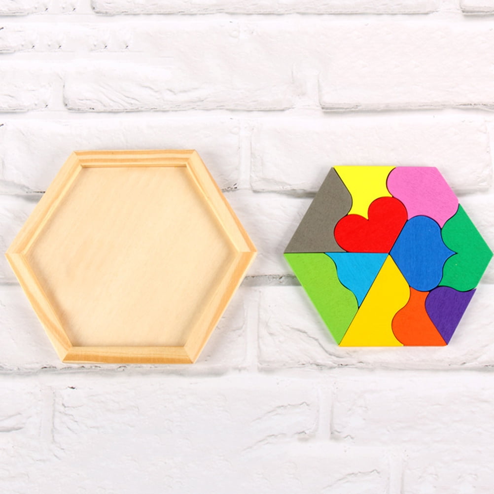 1 Set Wooden Puzzles Brain Teasers Toy Hexagon Jigsaw Geometry Logic ...