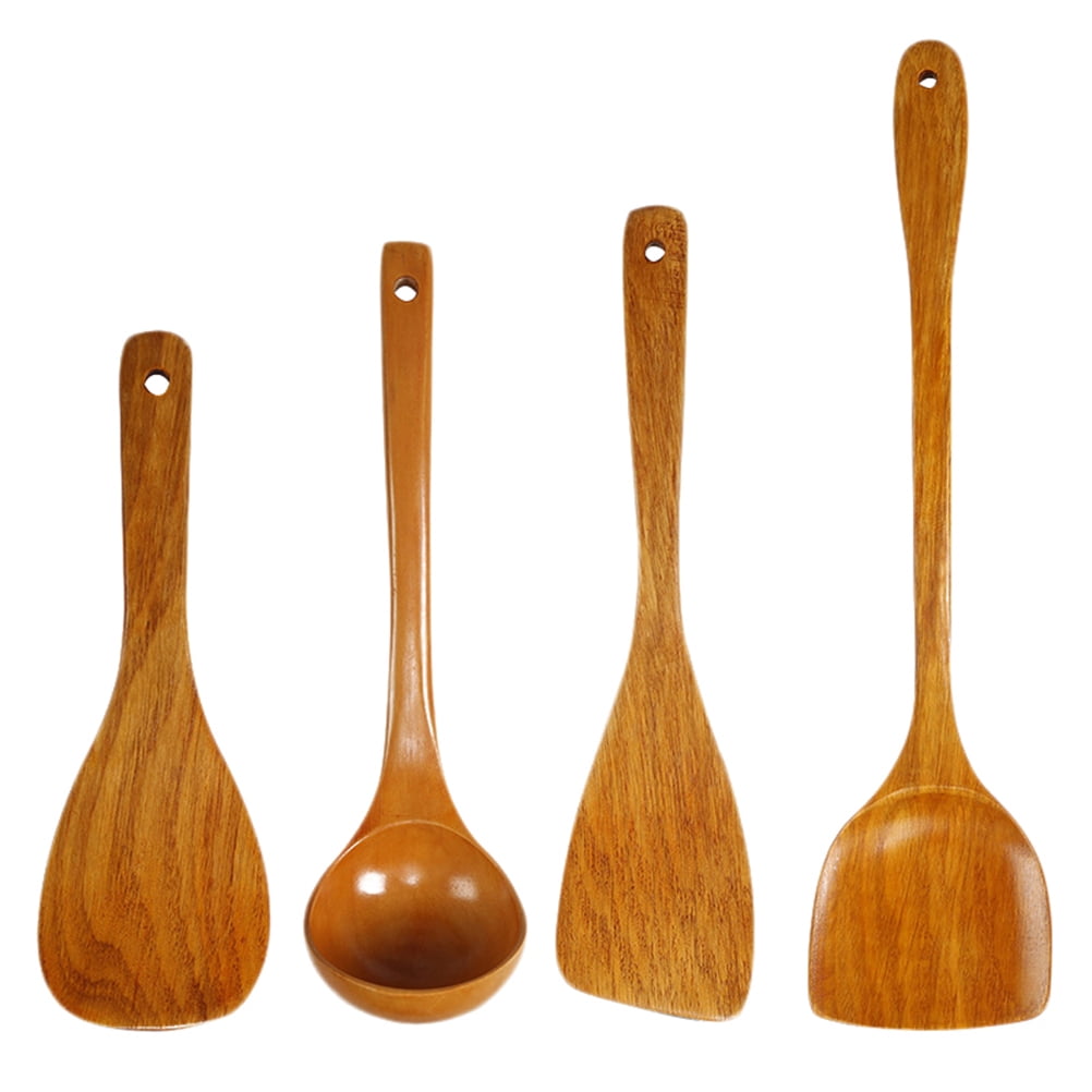 HEMOTON 1 Set of 4pcs Wood Cookware Utensils Spatula Set for Kitchen ...