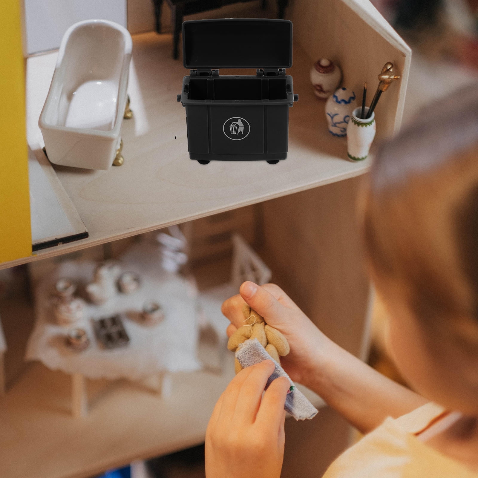 HOMEMAXS 1 Set of Doll House Miniature Trash Can Mini Trash Can Litter ...