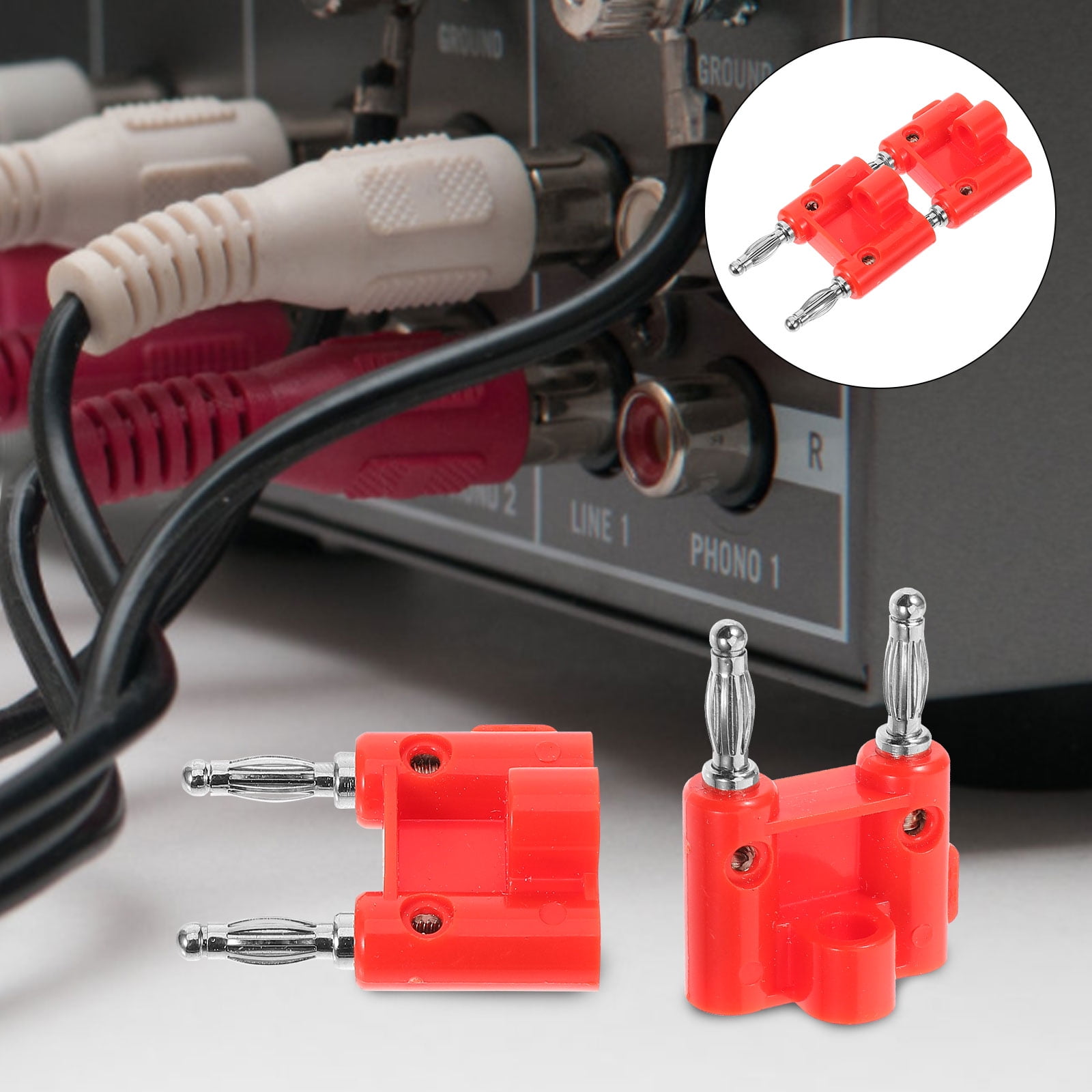 HOMEMAXS 10 Pcs Dual Banana Plug Connector Plugs for Speaker Wire Red ...