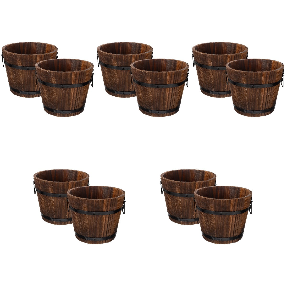HOMEMAXS 10 Pcs wood planter Wooden Bucket Planters Flower Pots Rustic ...