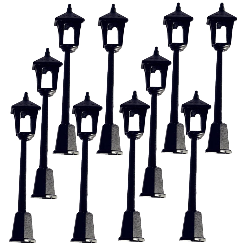HOMEMAXS 10Pcs Mini House Street Light Models Plastic Black Decorative ...