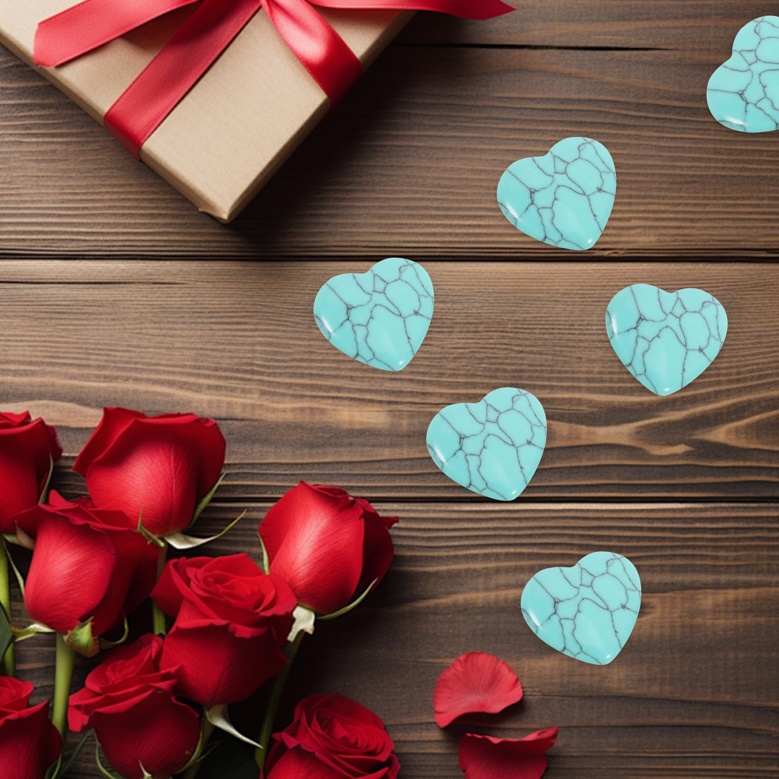 HOMEMAXS 10pcs Turquoise Stones For Crafts Polished Stone Heart Stone ...