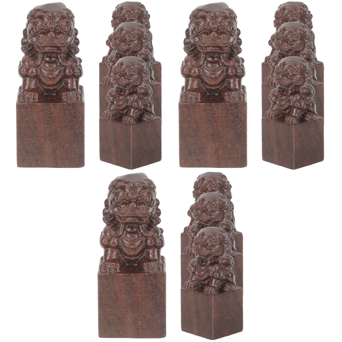 12 pcs Desktop Wooden Lion Figurine Statues Chinese Style Lion ...