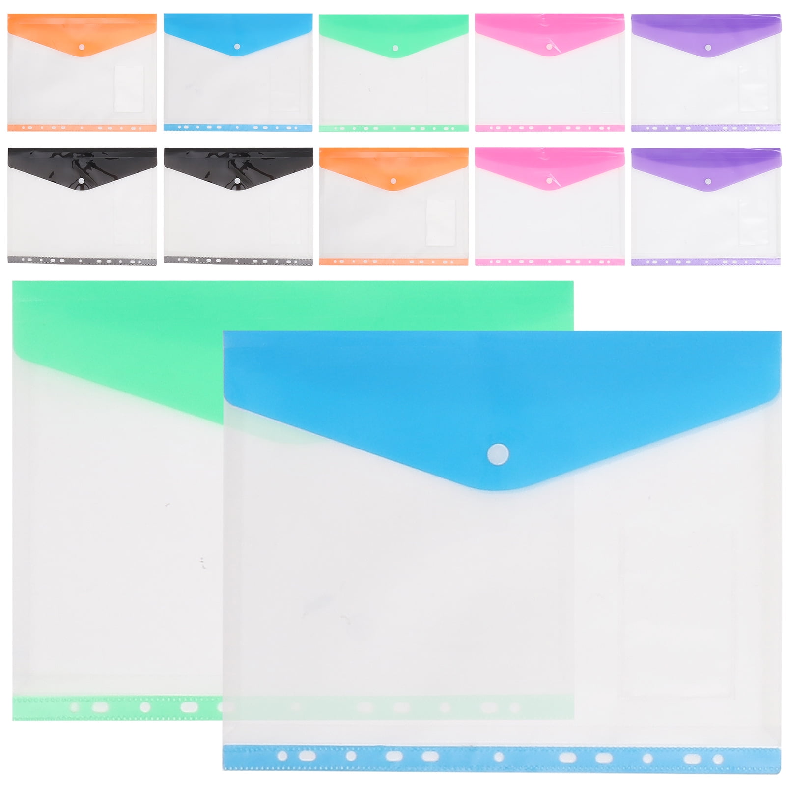 12pcs Office Binder Pockets File Storage Bags Documents Snap Button ...