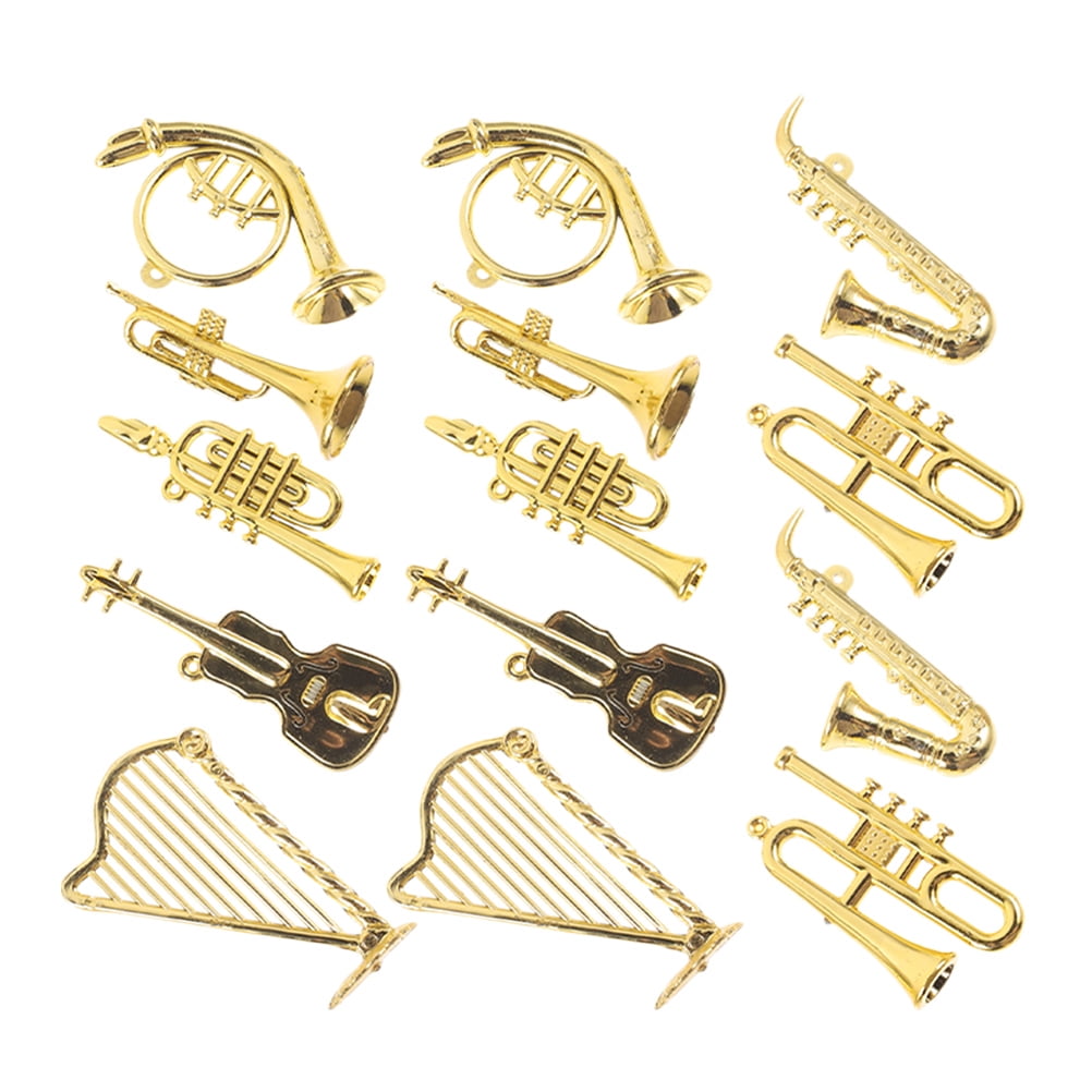 14Pcs Mini Plastic Musical Instruments Golden Silver for Christmas Tree ...