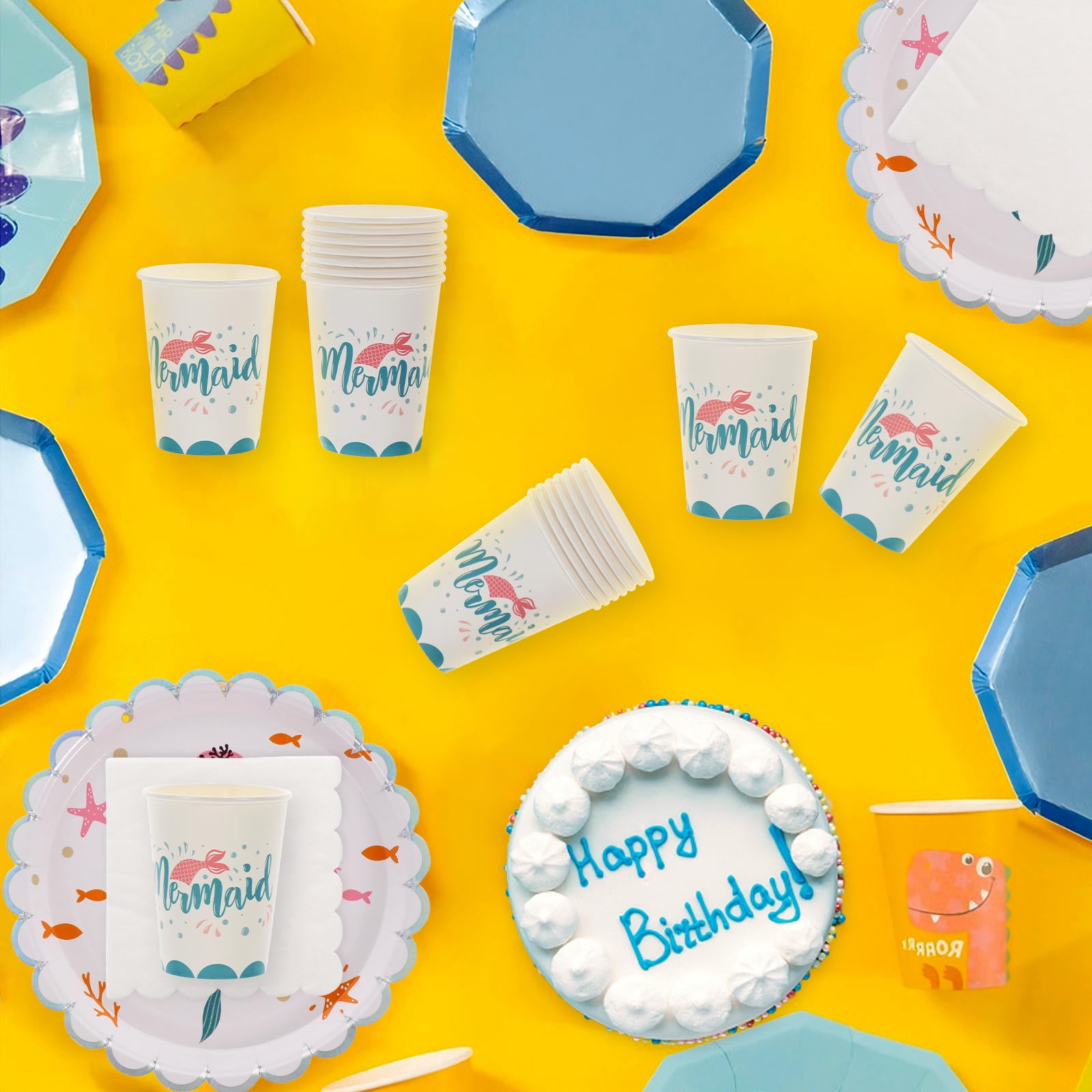 HOMEMAXS 16pcs Mermaid Paper Cups Kids Birthday Paper Cups Disposable ...