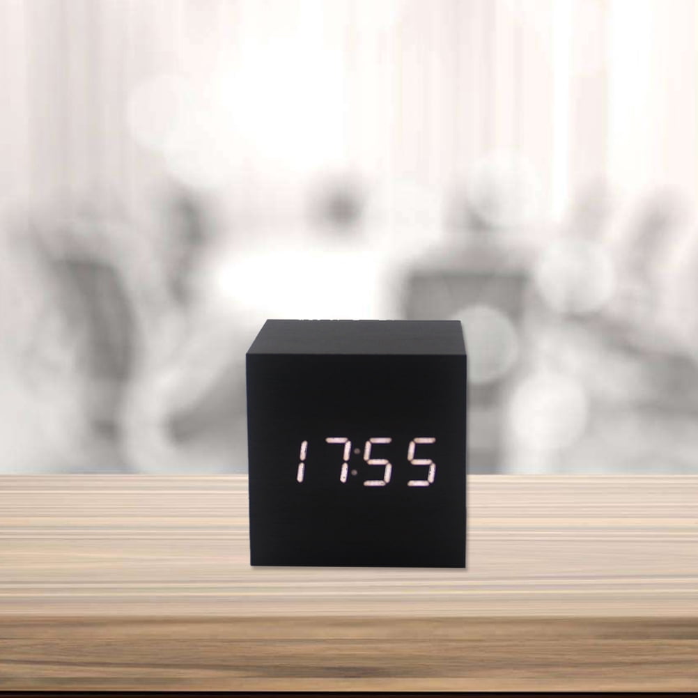 MOKKHNB Creative Alarm Clock Square Black Wood 1Set 2.4X2.4X2.4In ...