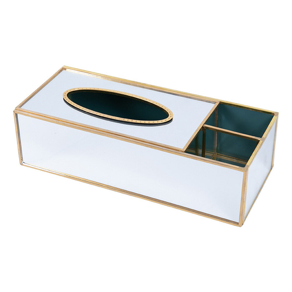 HOMEMAXS 1pc Glass Tissue Box Brass Mirrored Glass Tissue Box Dustproof ...