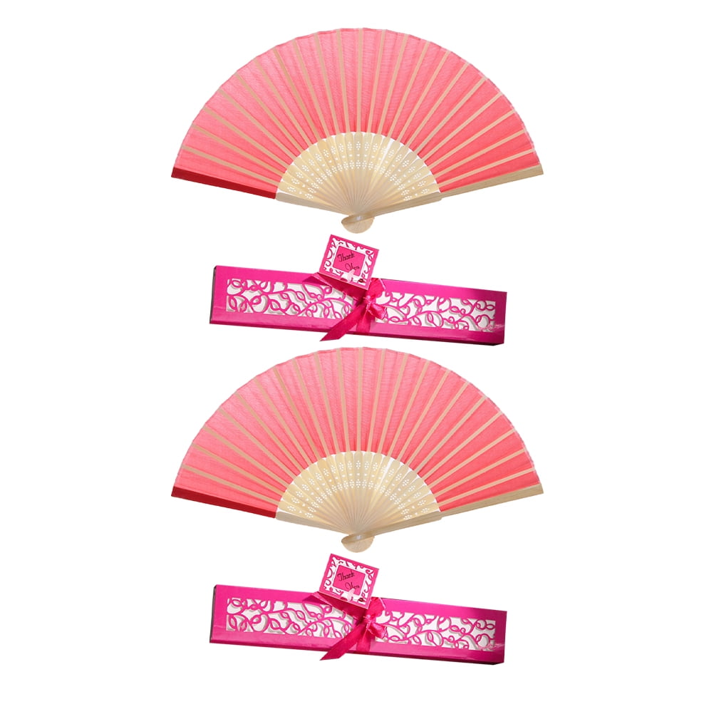 2 Pcs Foldable Fan Adornment Woman Gold Hand Fans Handheld Rosy ...