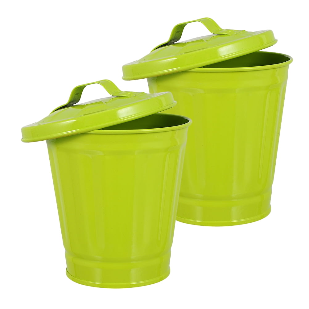 2pcs Table Garbage Bucket Metal Trash Can Small Waste Bin with Lid ...