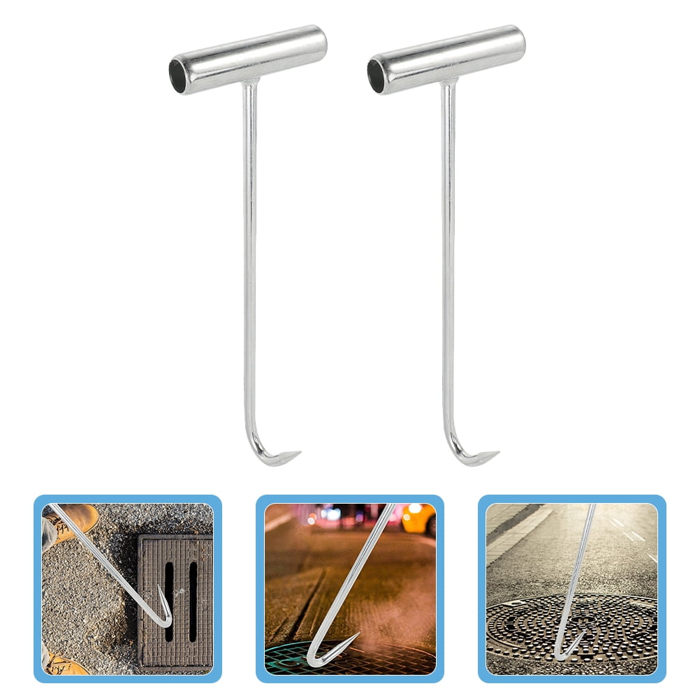 2 Pcs Manhole Lifting Tool Metal Cover Lifter Removable Silver ...