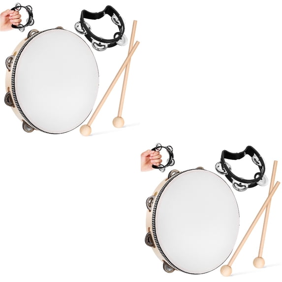 HOMEMAXS 2 Sets Hand Drum With Mallets Tambourine Percussion Drum ...