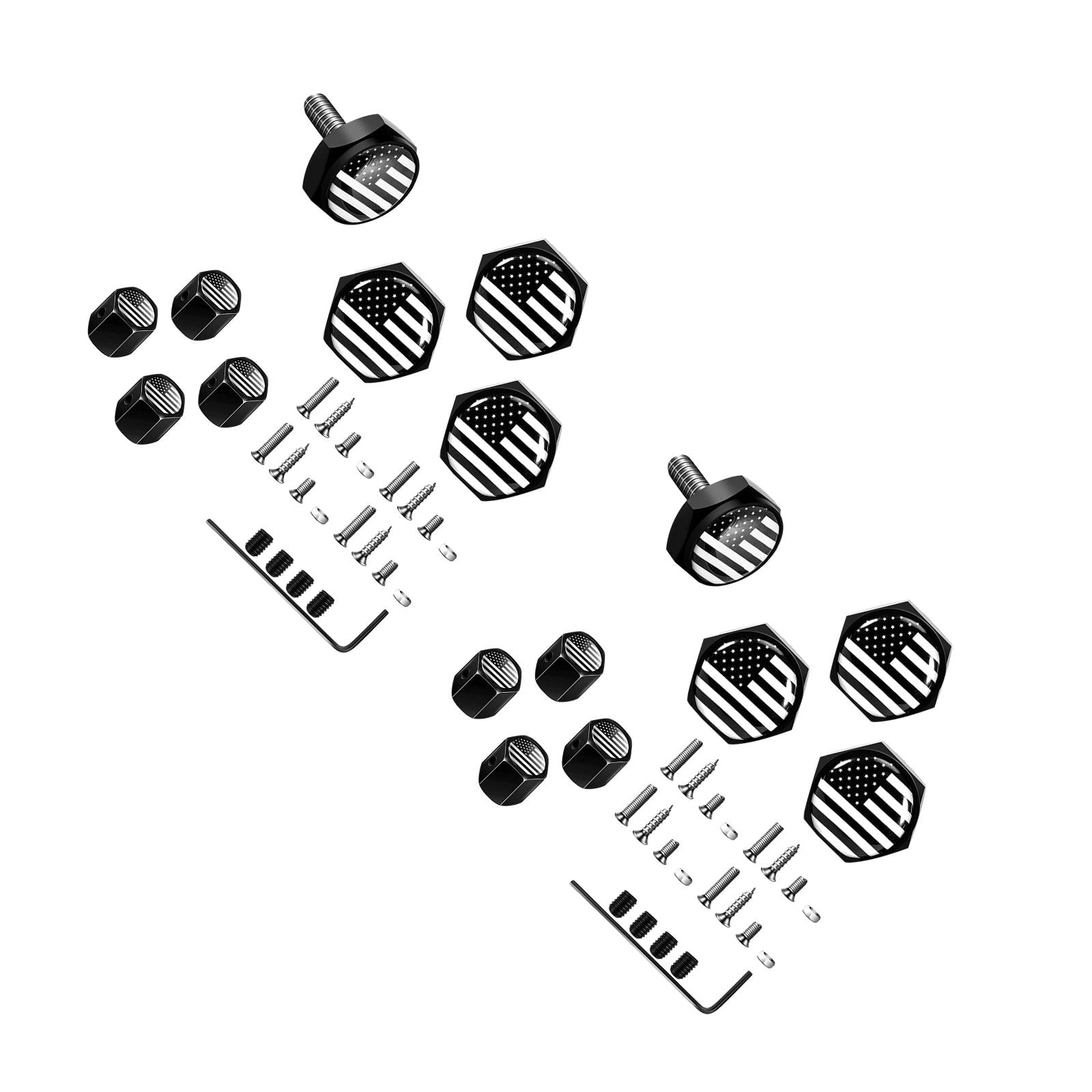 HOMEMAXS 2 Sets License Plate Screw Cap American Flag Logo Metal Plate ...