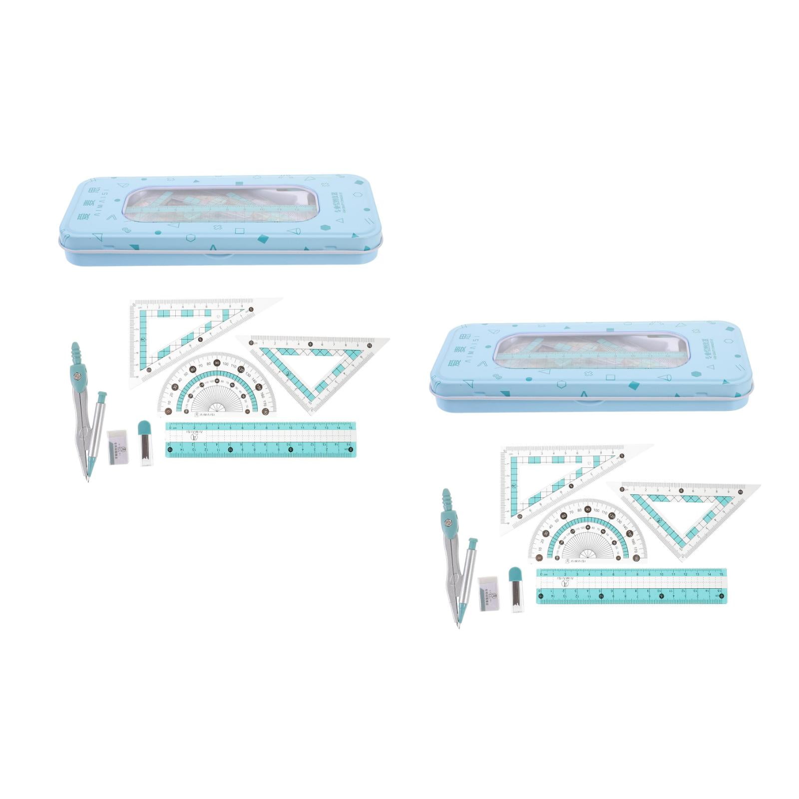 2 Sets of Multi-functional Ruler Kit Compass and Protractor Kids ...