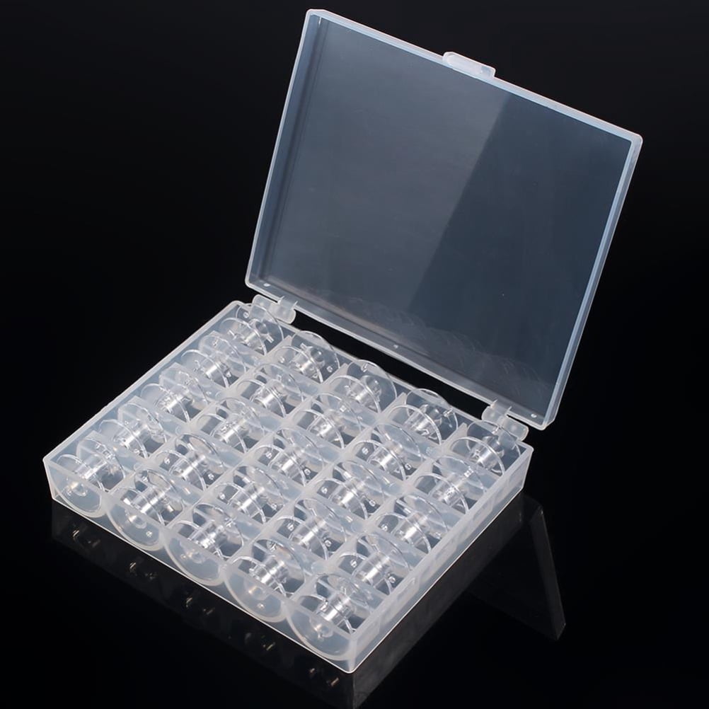 HOMEMAXS 25pcs Clear Sewing Machine Bobbins Empty Spools with Storage ...