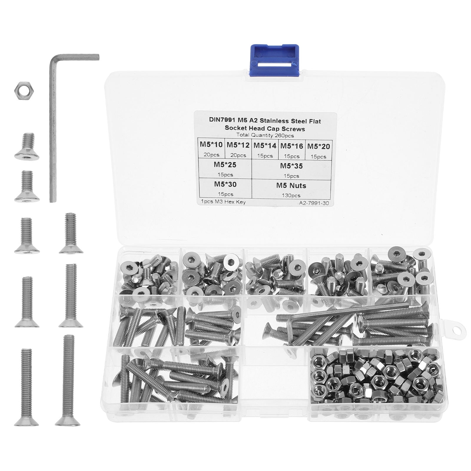 HOMEMAXS 260pcs Countersunk Bolts And Nuts Assortment Kit M5 Socket ...