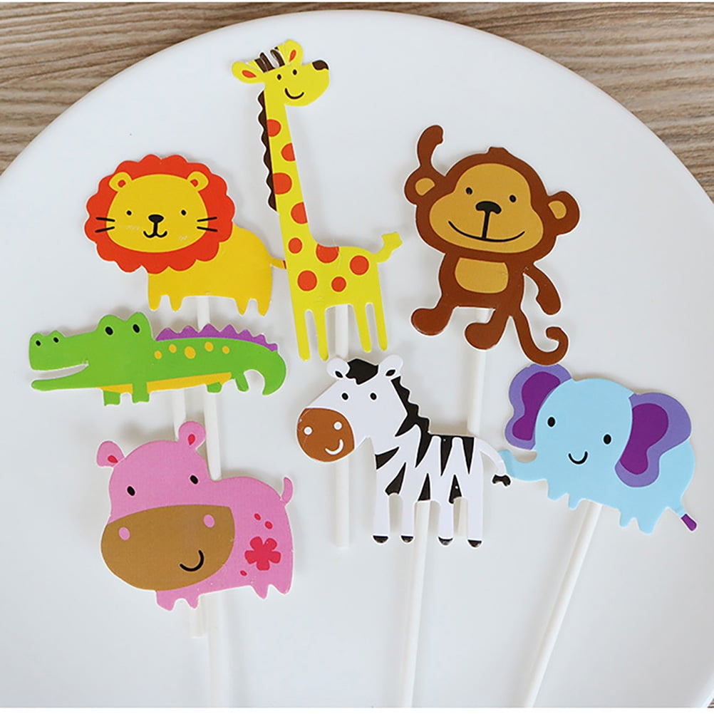 HOMEMAXS 28 Pcs Cake Decorations Shapes Animal Theme Card Insert ...