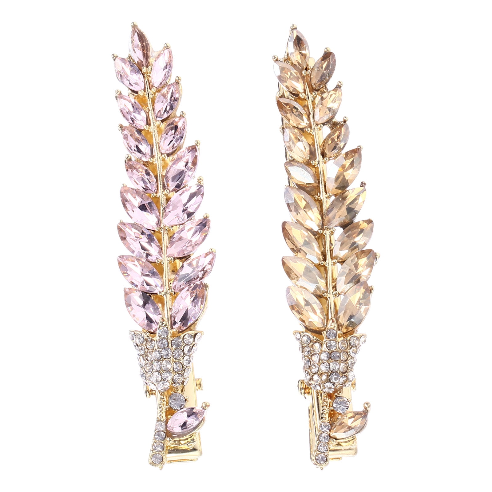 HOMEMAXS 2Pcs Pretty Hair Crystal Hair Clips Bang Clamps Leaf Barrettes ...