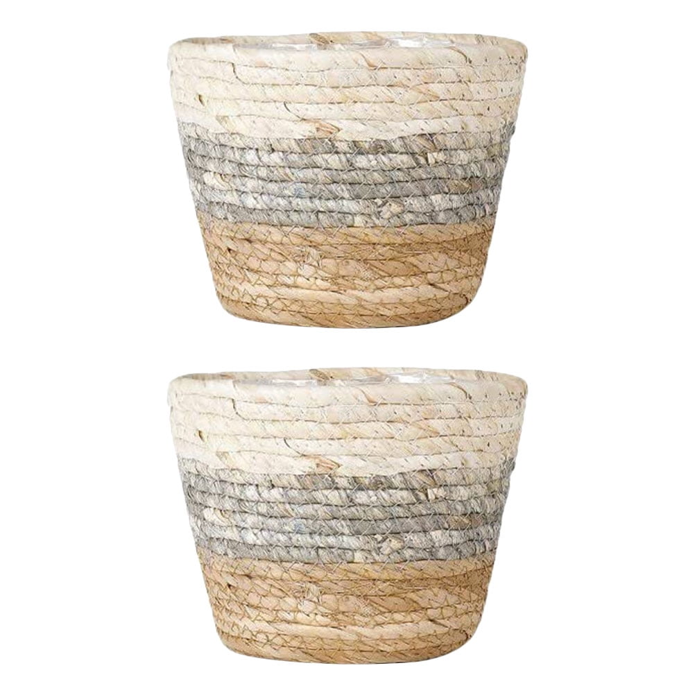HOMEMAXS 2Pcs Straw Woven Flower Baskets Delicate Flowerpots Weaving ...
