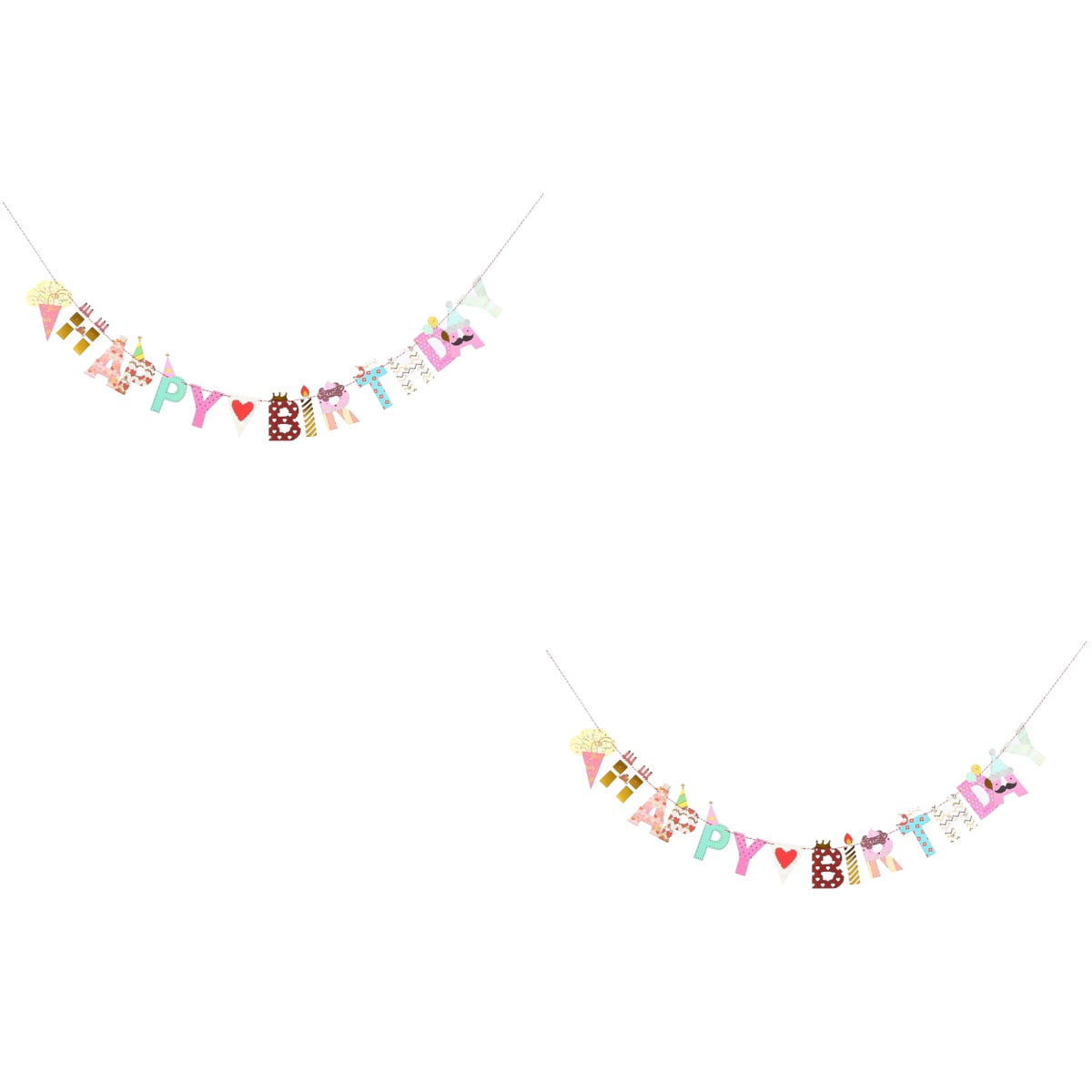 2pcs 2m HAPPY BIRTHDAY Paper Banners Flags Colorful Garland Decor for ...