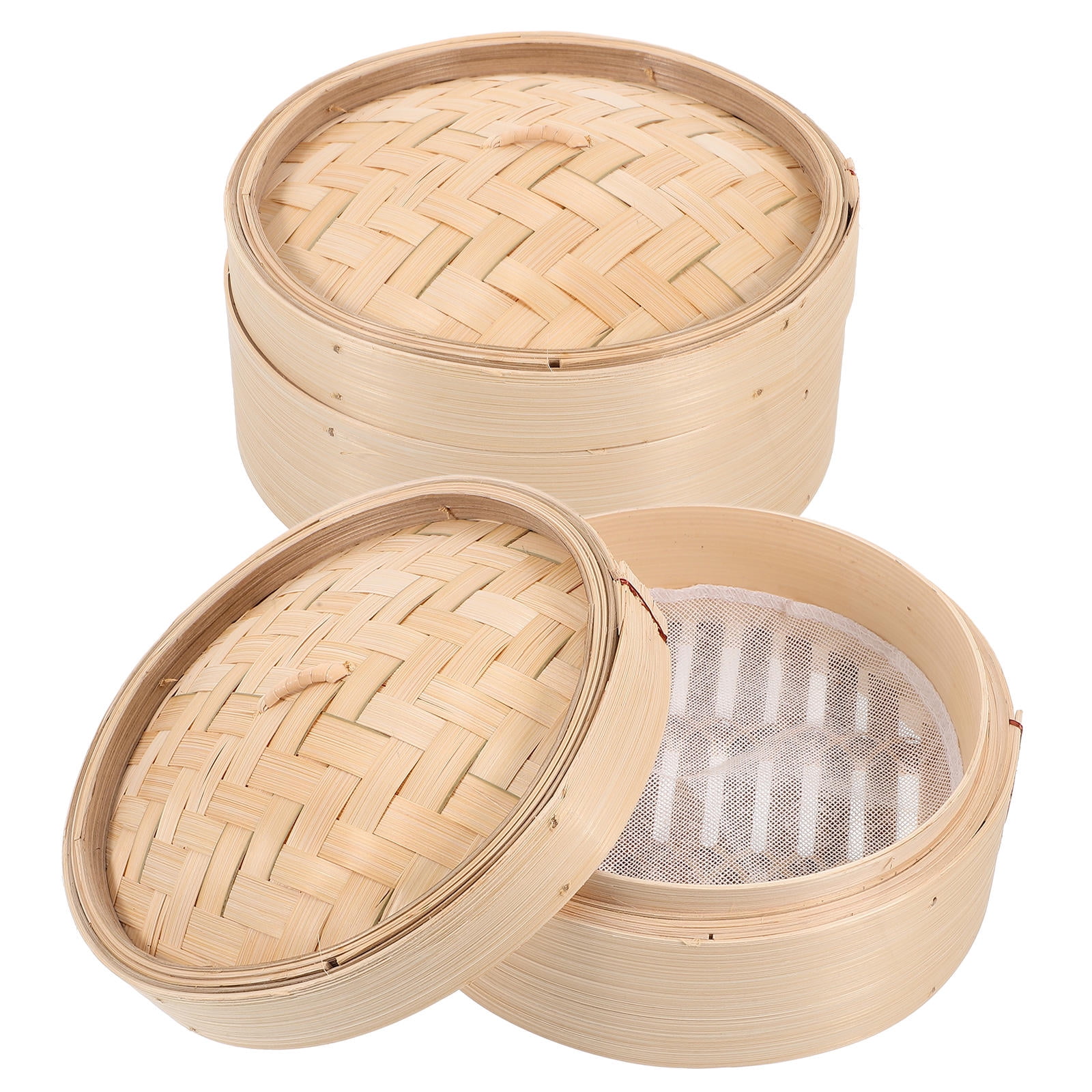 2pcs 8 Inch Bamboo Steamers Chinese Dim Sum Cookers Dessert Rice ...