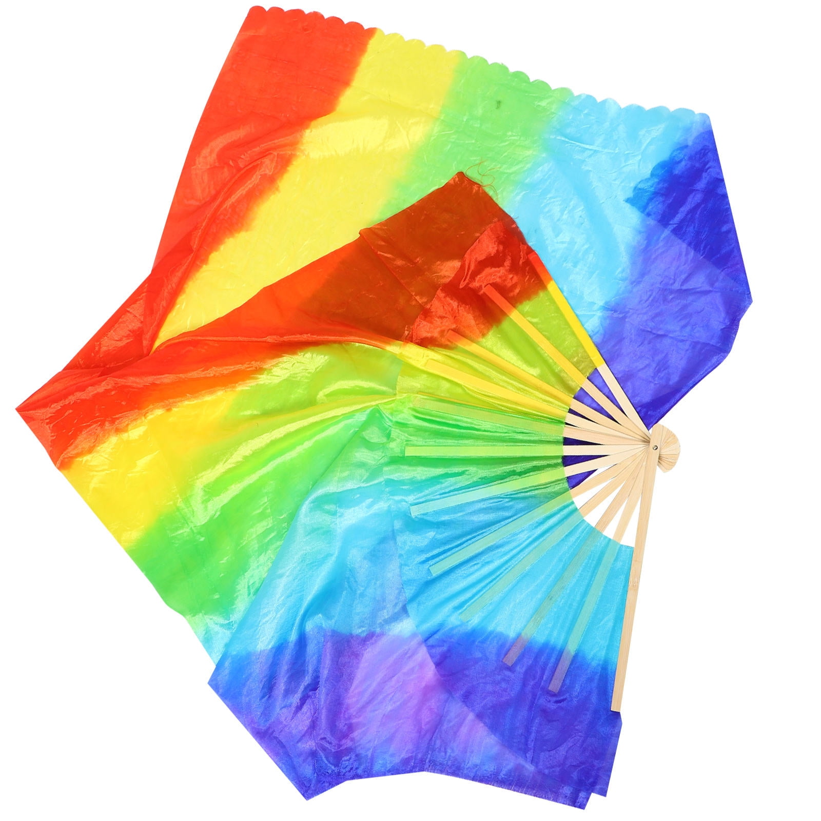 HOMEMAXS 2pcs Faux Silk Dance Fans Long Dancing Veils Chinese Style ...