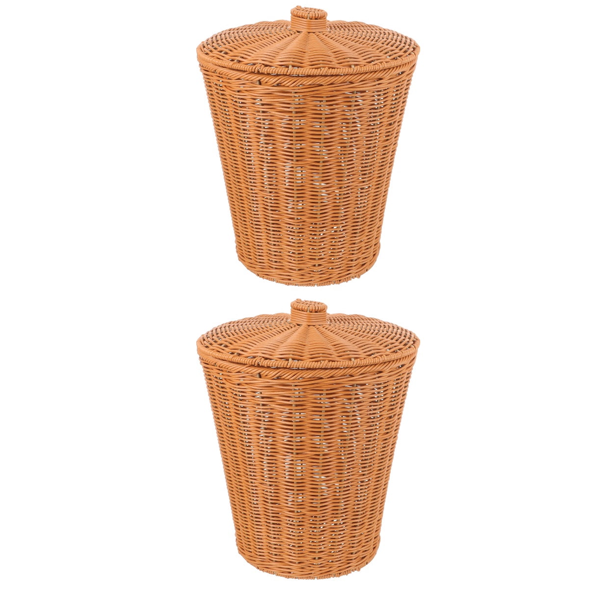 HOMEMAXS 2pcs Imitation Rattan Storage Basket With Lid Round Storage ...