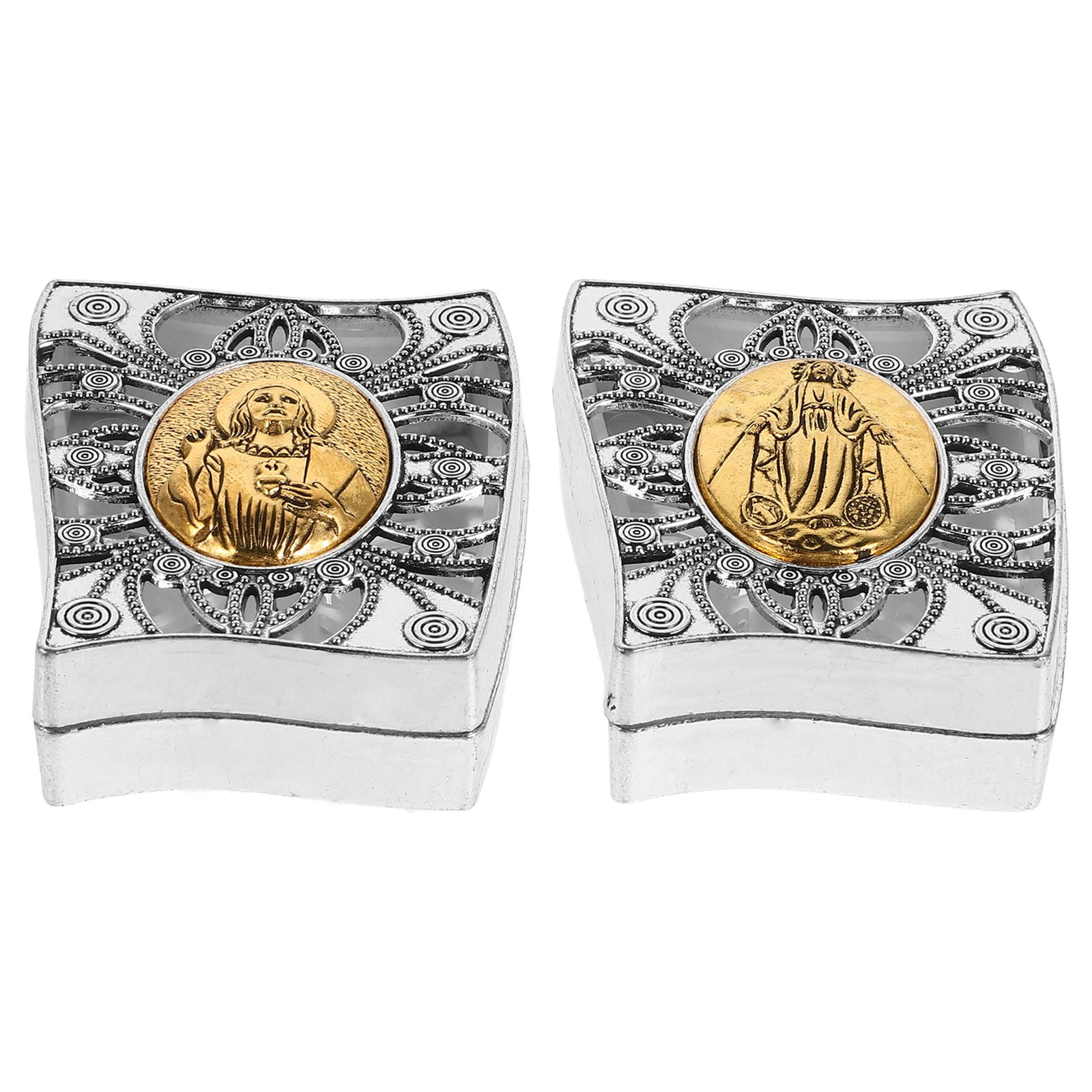 HOMEMAXS 2pcs Mini Christian Catholic Rosary Jewelry Case Metal Box ...