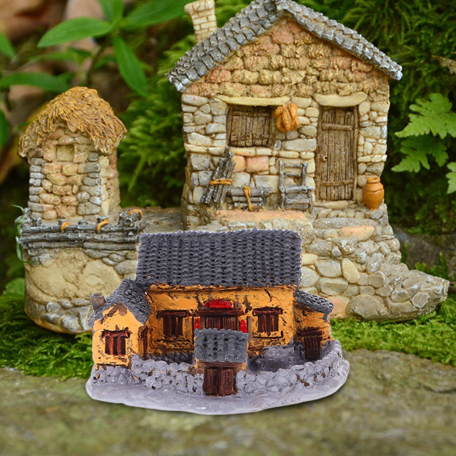 HOMEMAXS 2pcs Miniature Village Houses Resin Diy Micro Landscape ...