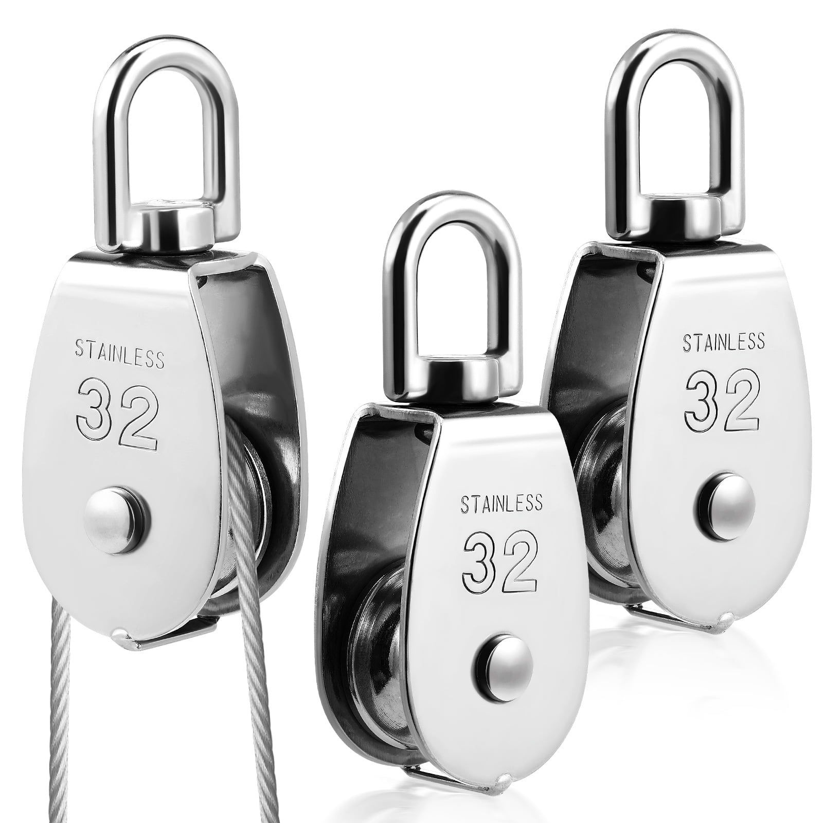 HOMEMAXS 3pcs Single Pulley Block with Stainless Steel Wheel for Rope ...