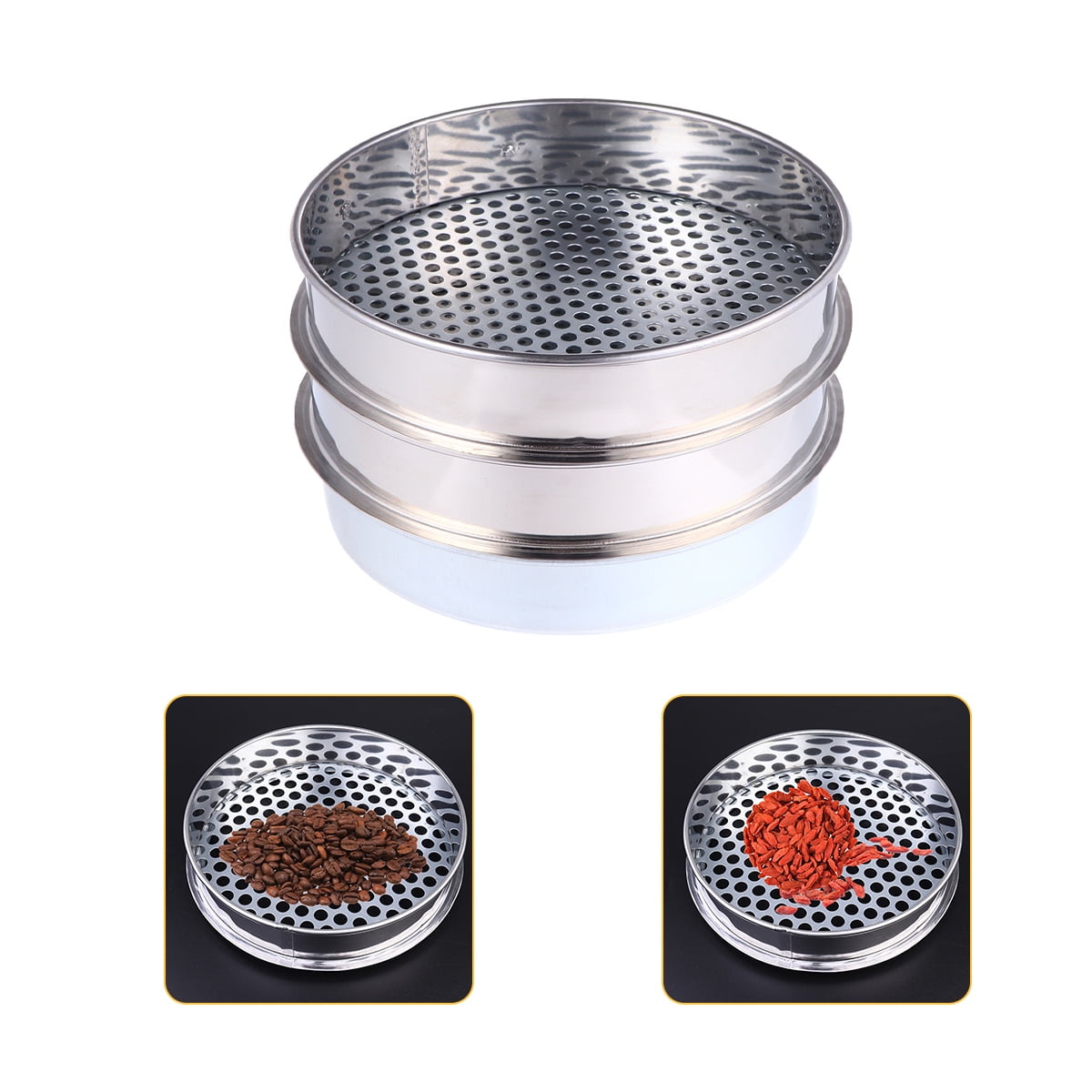 HOMEMAXS 3 Pcs Sand Round Hole Sieve Soil Sifting Pan Grading Tool ...