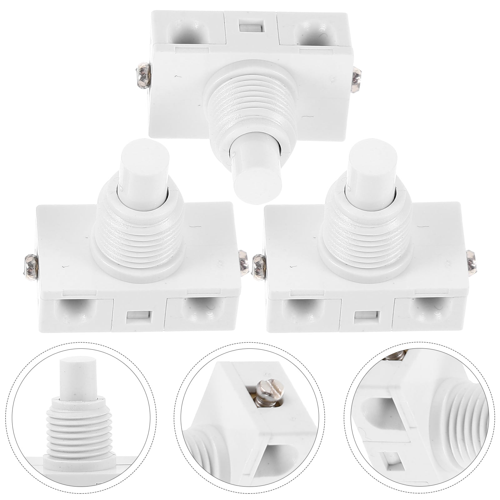 HOMEMAXS 3 Pcs Self-locking Switch Push Buttons Silver Tactile White ...