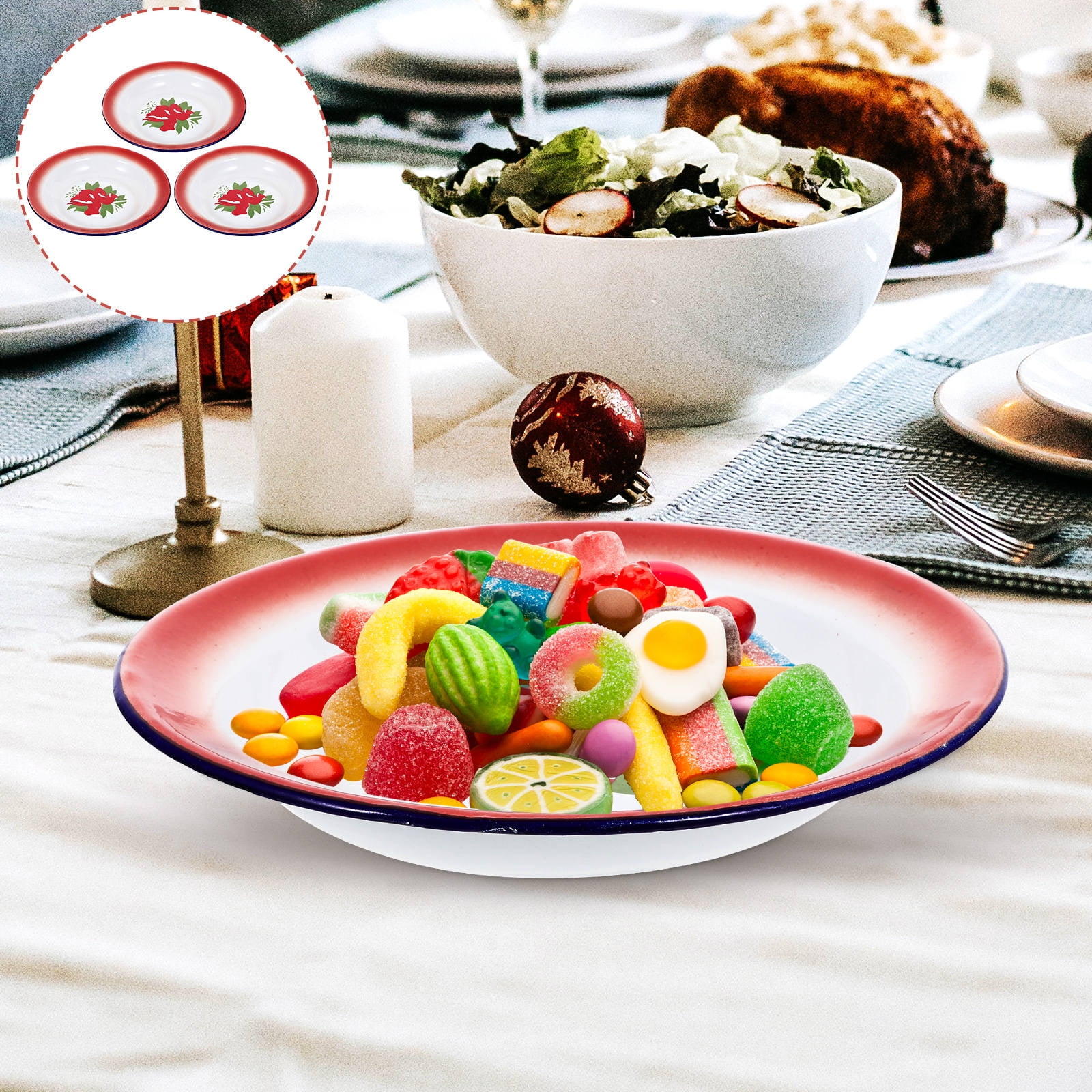 HOMEMAXS 3 Pcs Vintage Enamel Serving Dishes Afternoon Tea Plates ...